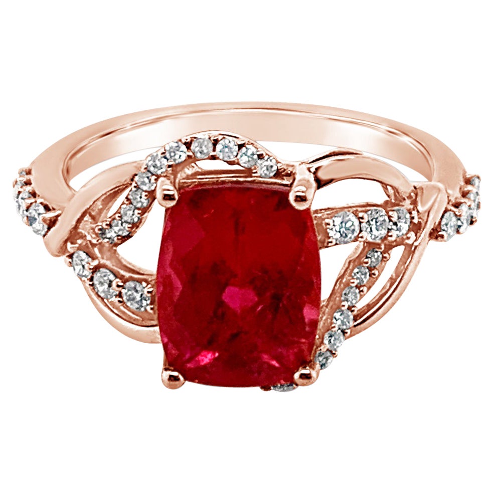 New LeVian Ring Raspberry Rubellite White Diamonds 14K Strawberry Gold ...