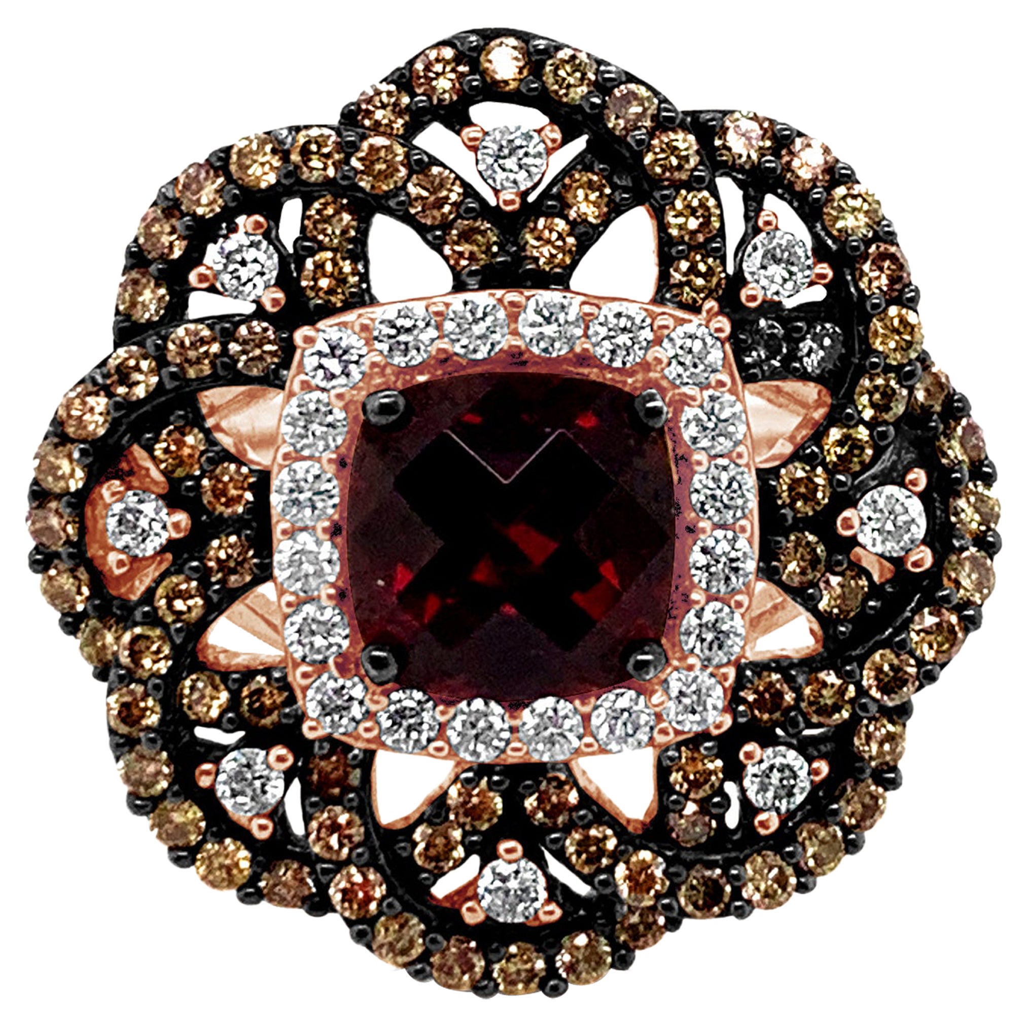 New LeVian Ring Rhodolite Chocolate Diamonds Vanilla Diamonds 14K Rose ...