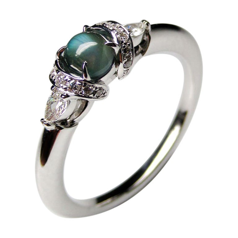Chatoyancy Alexandrite Diamond Gold Ring Engagement Teal Green Art Deco ...