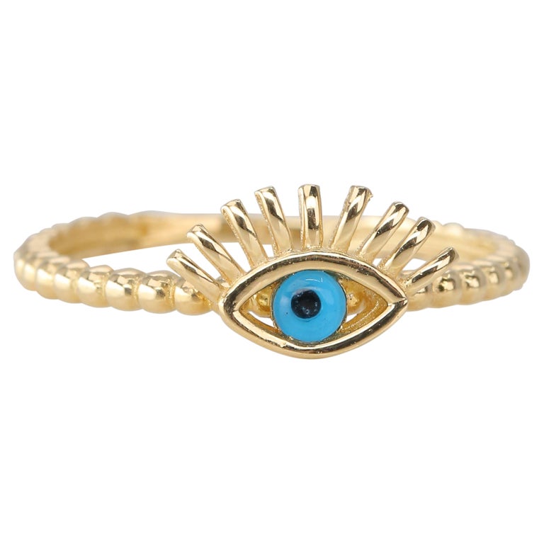 Customizable The Eye of Luck Ring, 14K Gold Dainty Eye Shape Ring For ...