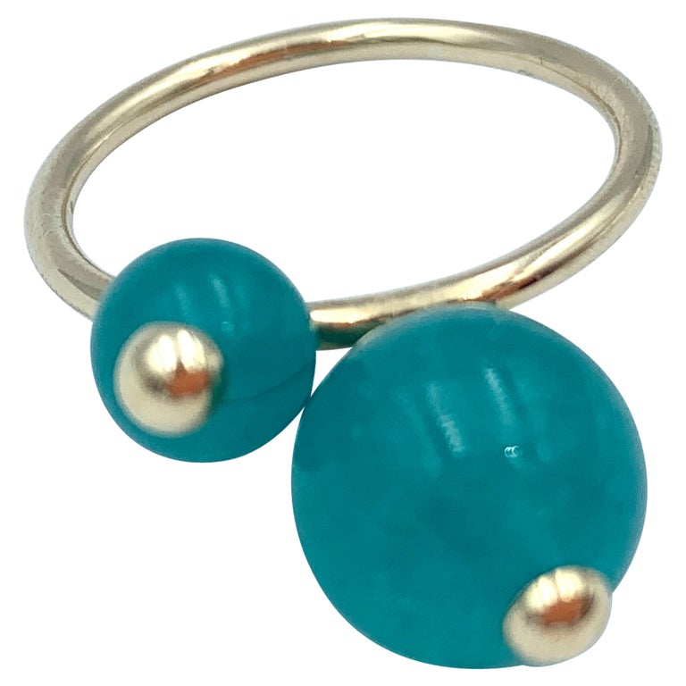 Teal Chalcedony Graduated Sweetie Ring in Yellow Gold For Sale at 1stDibs