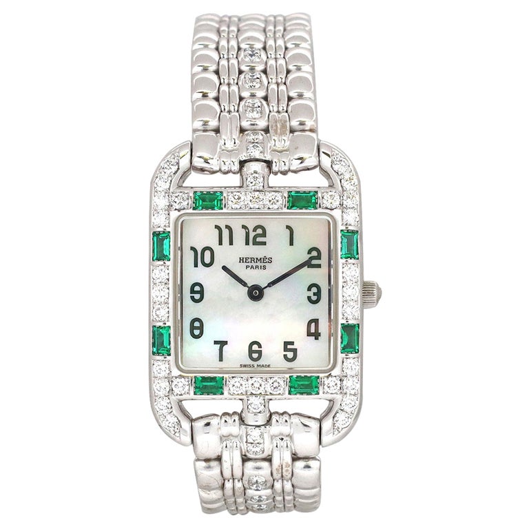 Hermès Cape Cod Diamond, Emerald, Mother-of-Pearl White Gold Watch at ...