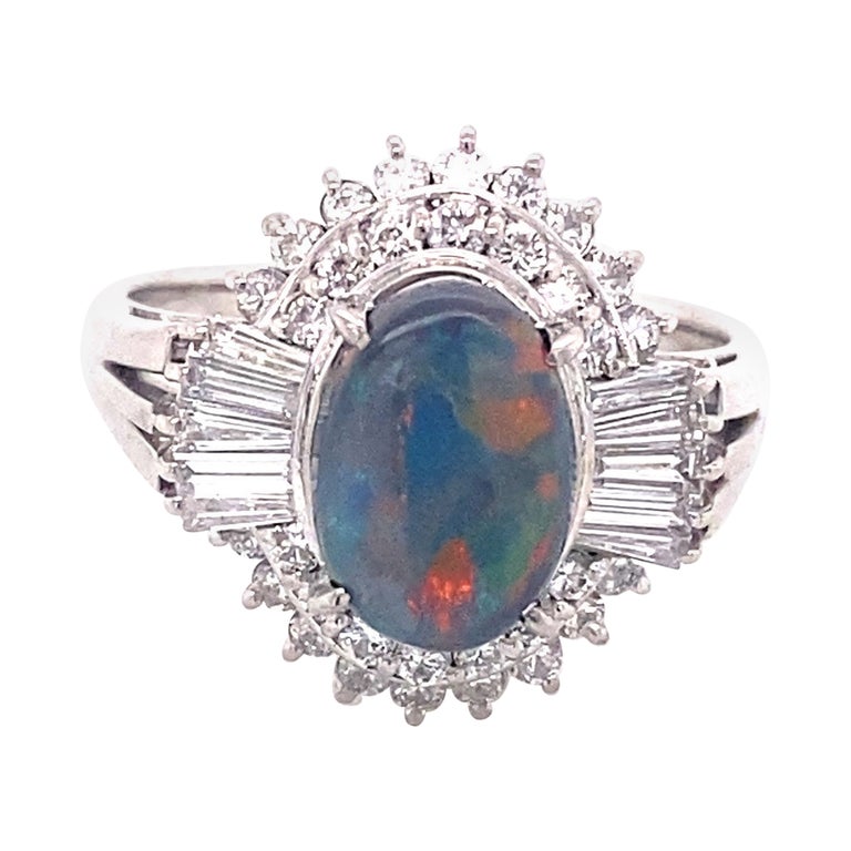 Black Cabachon Oval Opal and Diamond Ring with .83ctw Diamonds Set in ...
