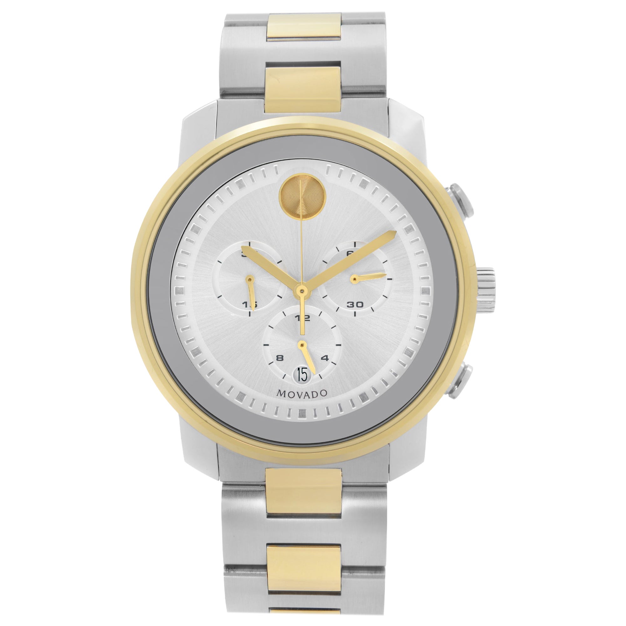 Movado Bold Chronograph Two-Tone Steel Silver Dial Quartz Mens Watch ...