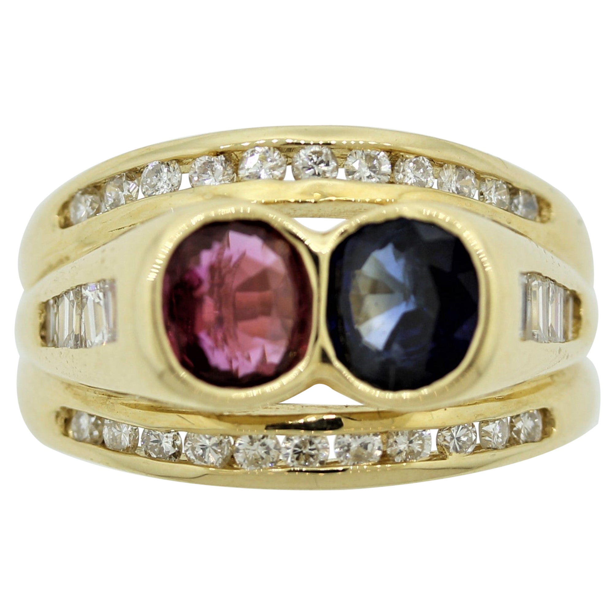 Ruby Sapphire Diamond Gold Ring For Sale at 1stDibs