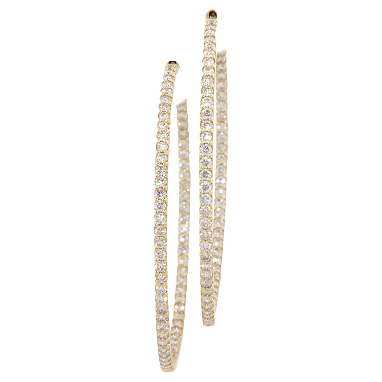 14K Diamond Oval In/Out Hoop Earrings Yellow Gold For Sale at 1stDibs