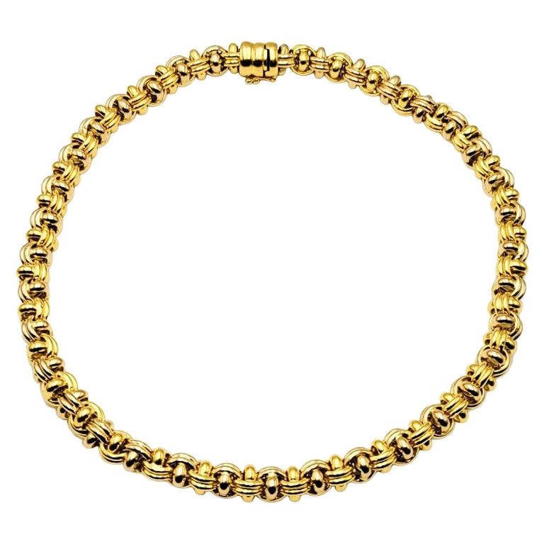 18K Gold Barrel Link Necklace For Sale at 1stDibs