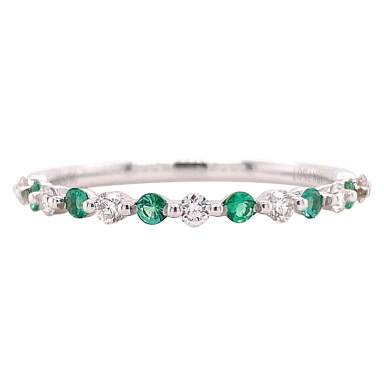 Diamond Emerald Band, White Gold Stackable Ring For Sale at 1stDibs