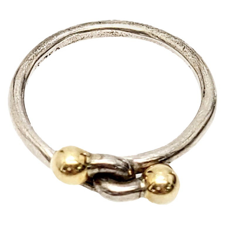 Tiffany and Co Sterling Silver 18K Yellow Gold Double Ball Hook Ring at ...