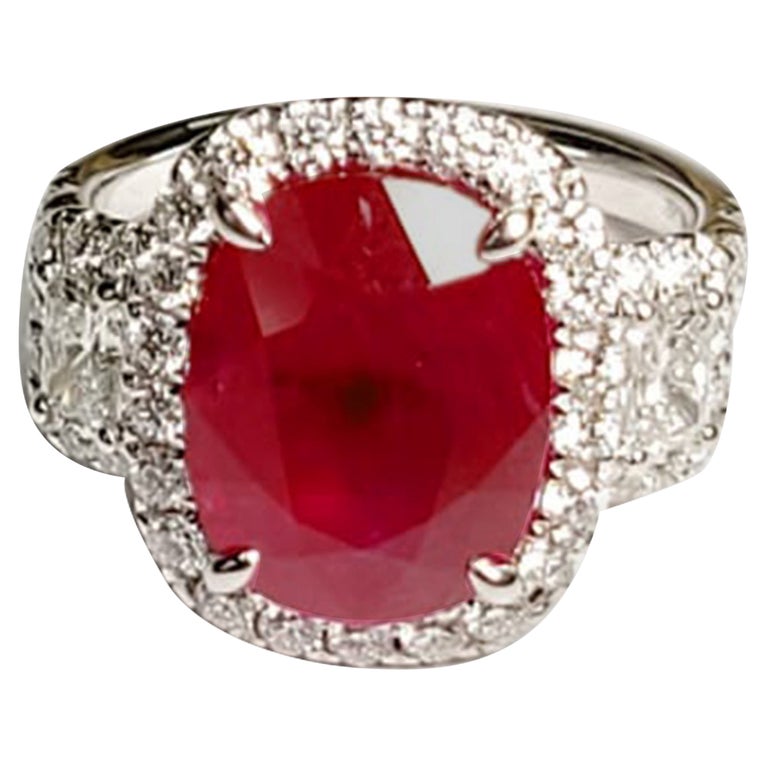 GIA Certified Beautiful 3, Stone Ruby 'Oval Cut' and Diamond Ring For ...