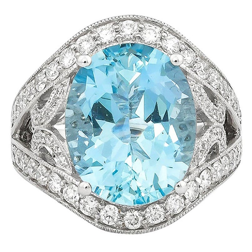 Santa Maria Oval Aquamarine and Brown Diamond Ring For Sale at 1stDibs