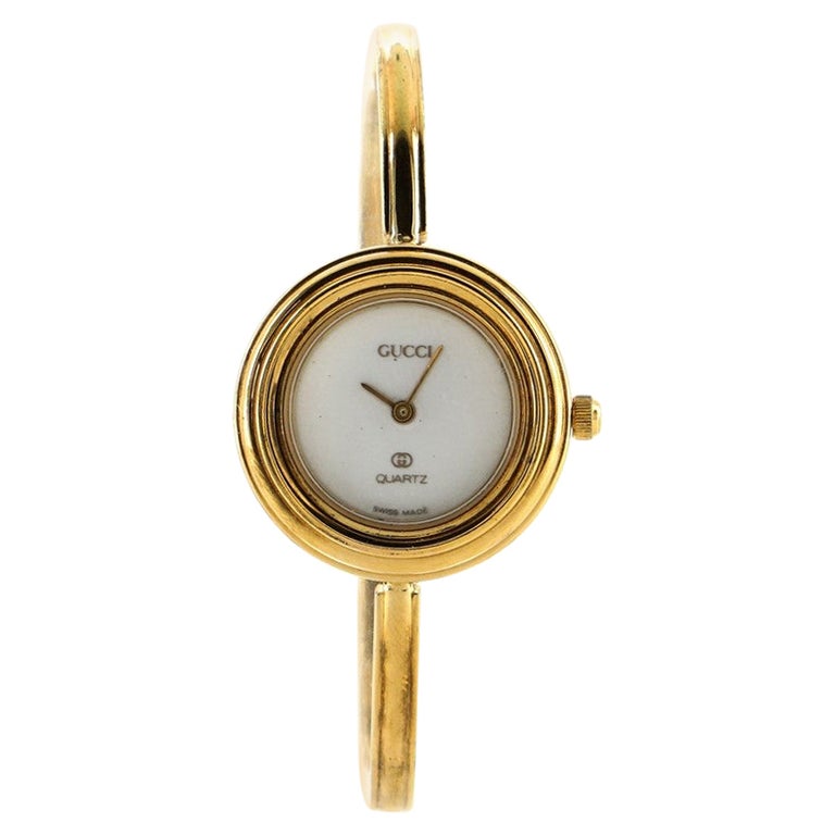 Gucci 1100 Interchangeable Bezel Bangle Quartz Watch Plated Metal with ...