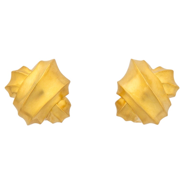 Angela Cummings Gold Ribbon Motif Earrings For Sale at 1stDibs