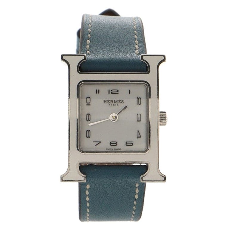 Hermes Heure H Quartz Watch Stainless Steel and Leather 21 at 1stDibs