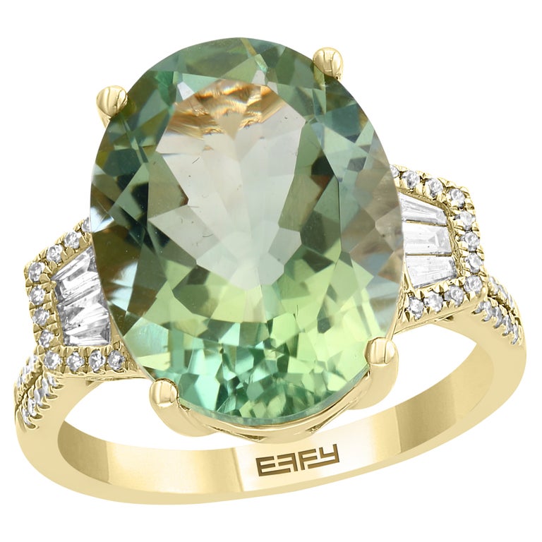Effy 14 Karat Yellow Gold Green Amethyst and Diamond Ring at 1stDibs