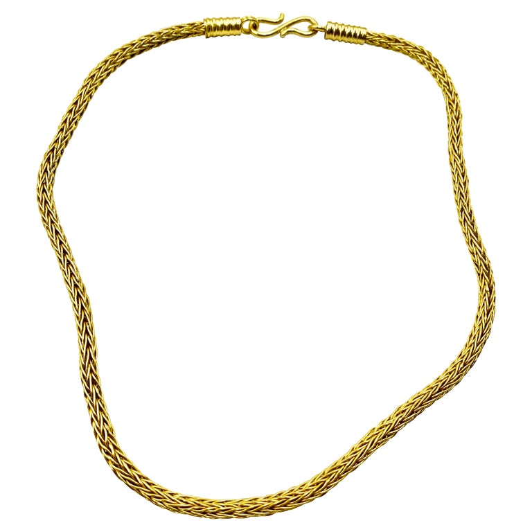 Ancient Etruscan Style Hand Woven 18K Yellow Gold Chain Necklace For ...