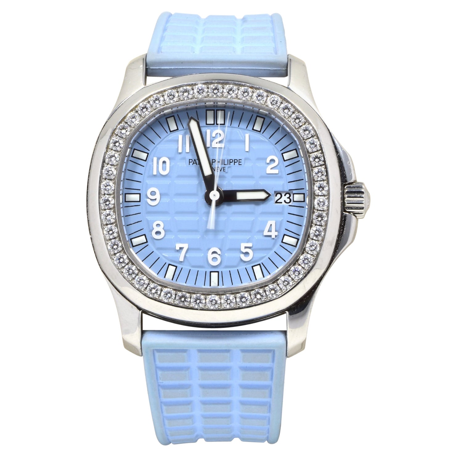 Patek Philippe Aquanaut Baby Blue Ladies Watch with 46 Diamonds at 1stDibs
