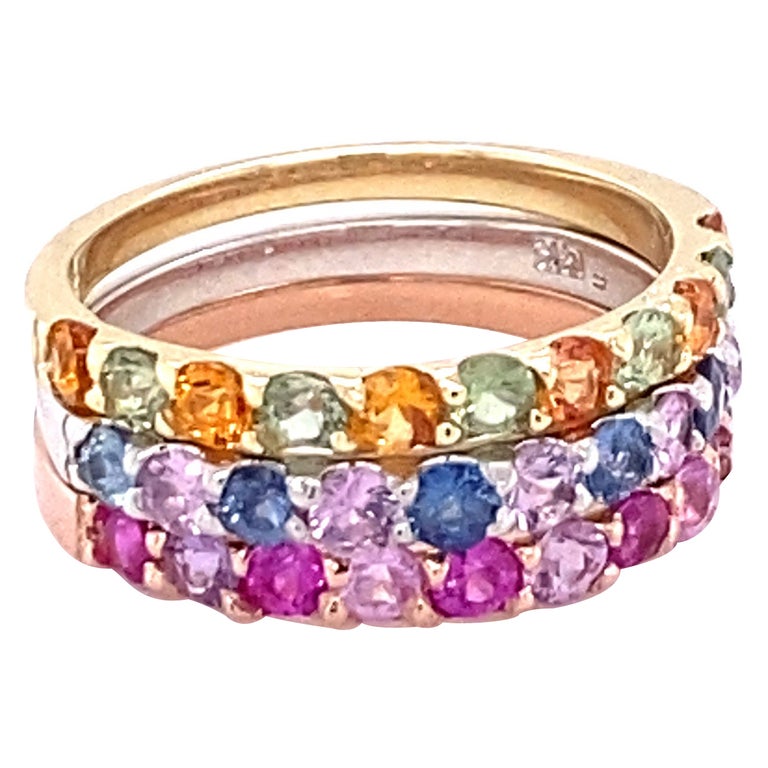 Multi-Color Sapphire Stackable 14K Gold Band Set at 1stDibs