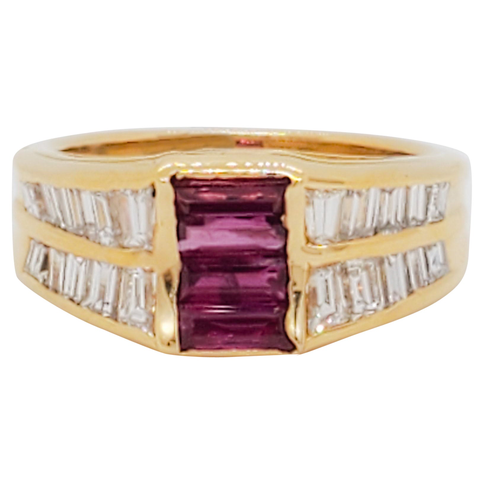 18k Rose Gold Ruby Baguette and Diamond Band For Sale at 1stDibs