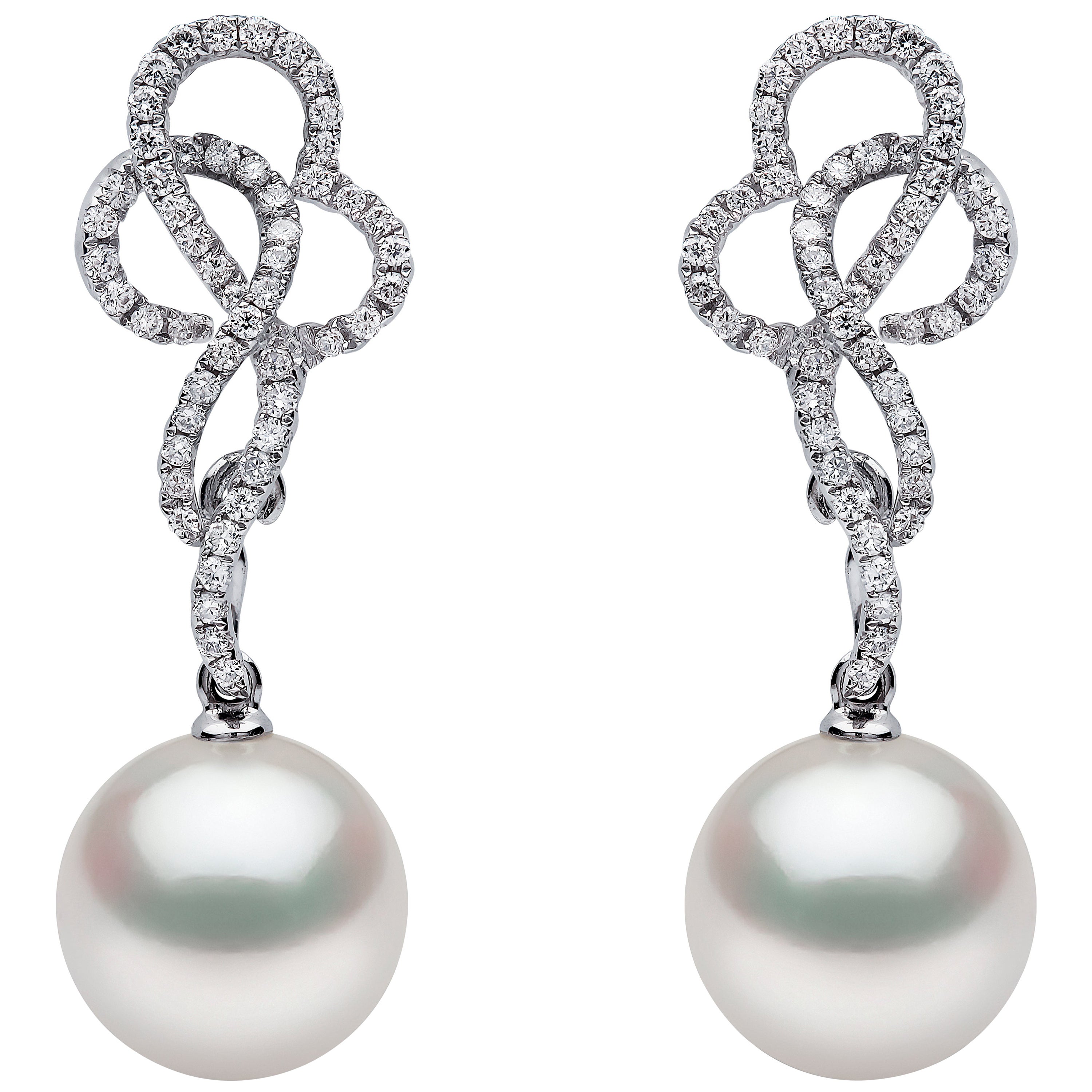 Susan Sadler Pave Chinese Freshwater Pearl Diamond Gold Drop Stud ...