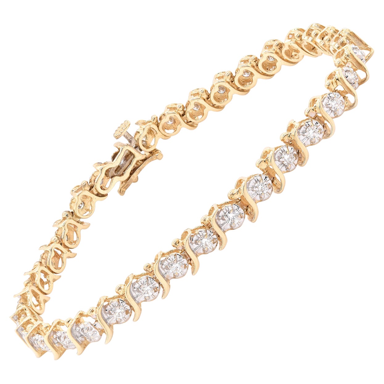 14 Karat Yellow Gold Diamond S Link Tennis Bracelet For Sale At 1stdibs