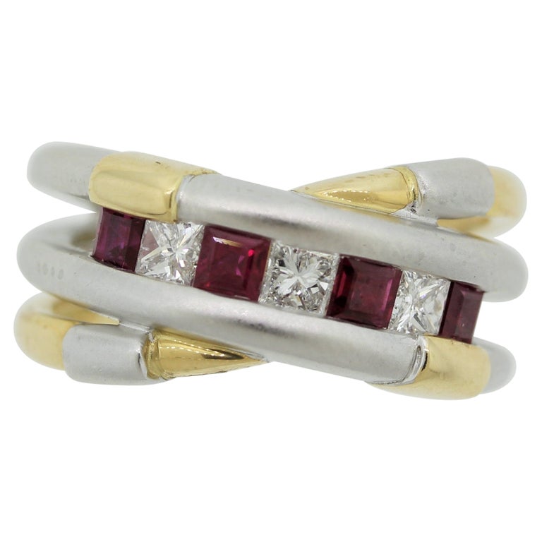 Ruby Diamond Gold and Platinum Two-Tone Wrap Ring For Sale at 1stDibs