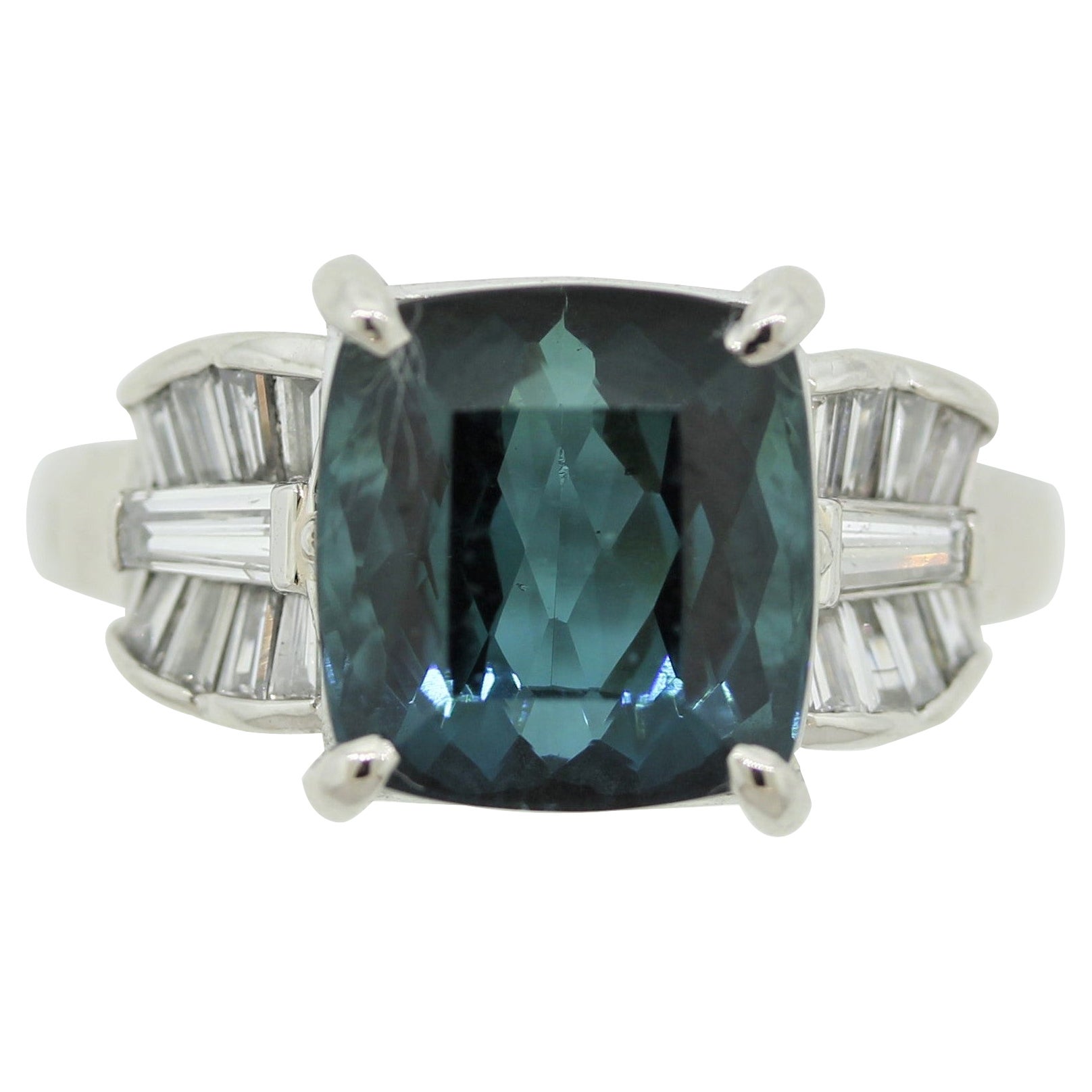 1950's Indicolite Tourmaline and Diamond Ring For Sale at 1stDibs