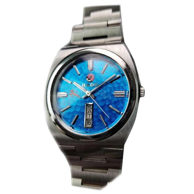 Mens Rado Purple Horse Day Date Automatic Blue Dial 1970s Swiss Vintage ...