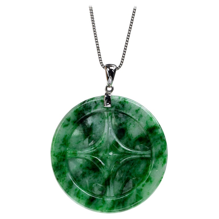 Green Jadeite Jade Coin Pendant, Certified Untreated For Sale at 1stDibs