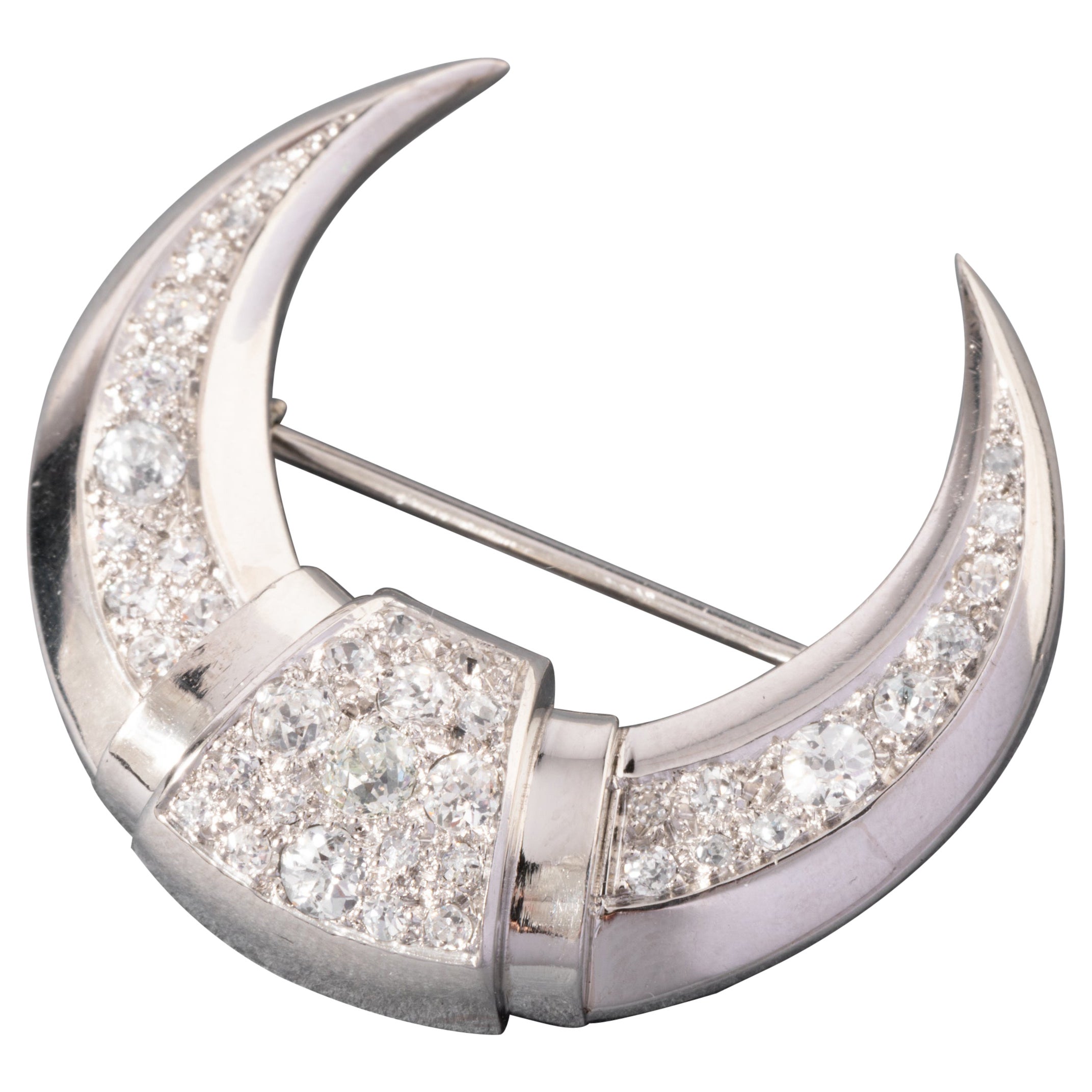 Brooche Art Deco Diamonds Brillants and Baguettes 5 Carat Platinium and ...