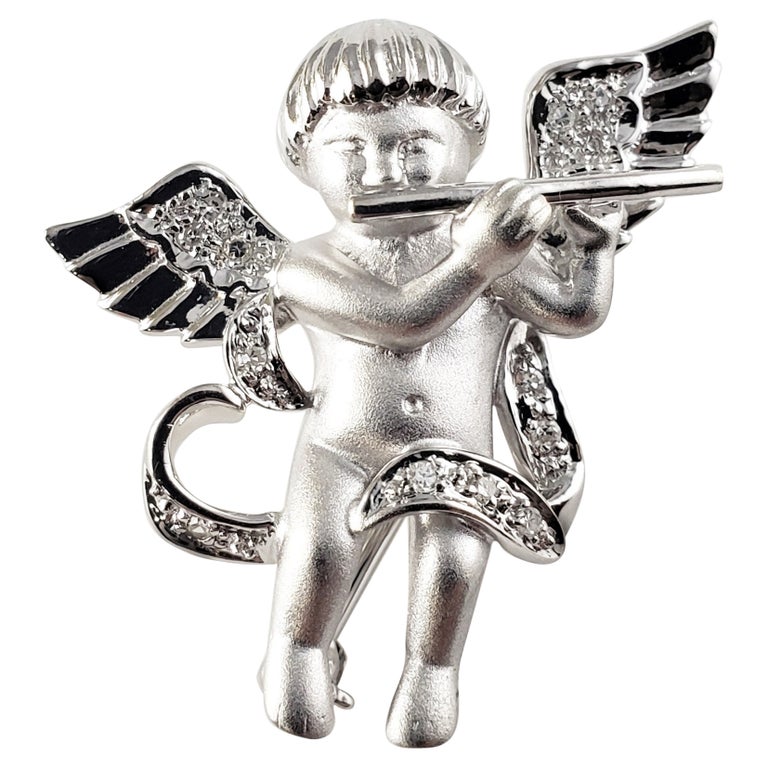 14 Karat White Gold and Diamond Angel Brooch/Pin For Sale at 1stDibs
