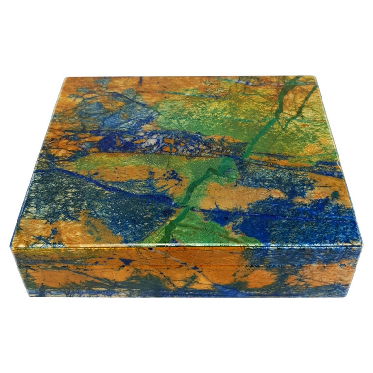 Blue Green Azurite and Malachite Decorative Jewelry Gemstone Box with ...