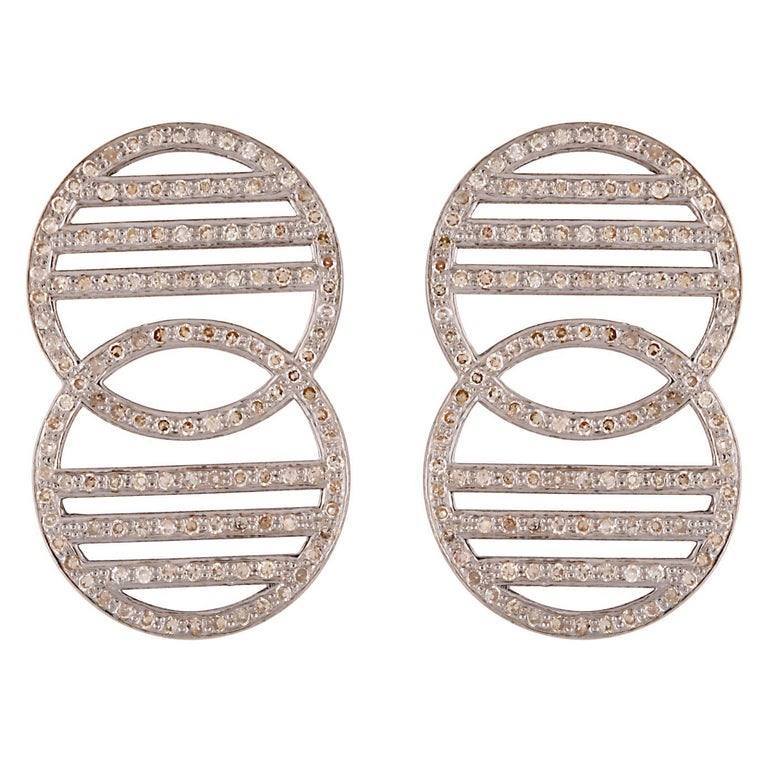 Double Diamond Gridded Earrings For Sale at 1stDibs