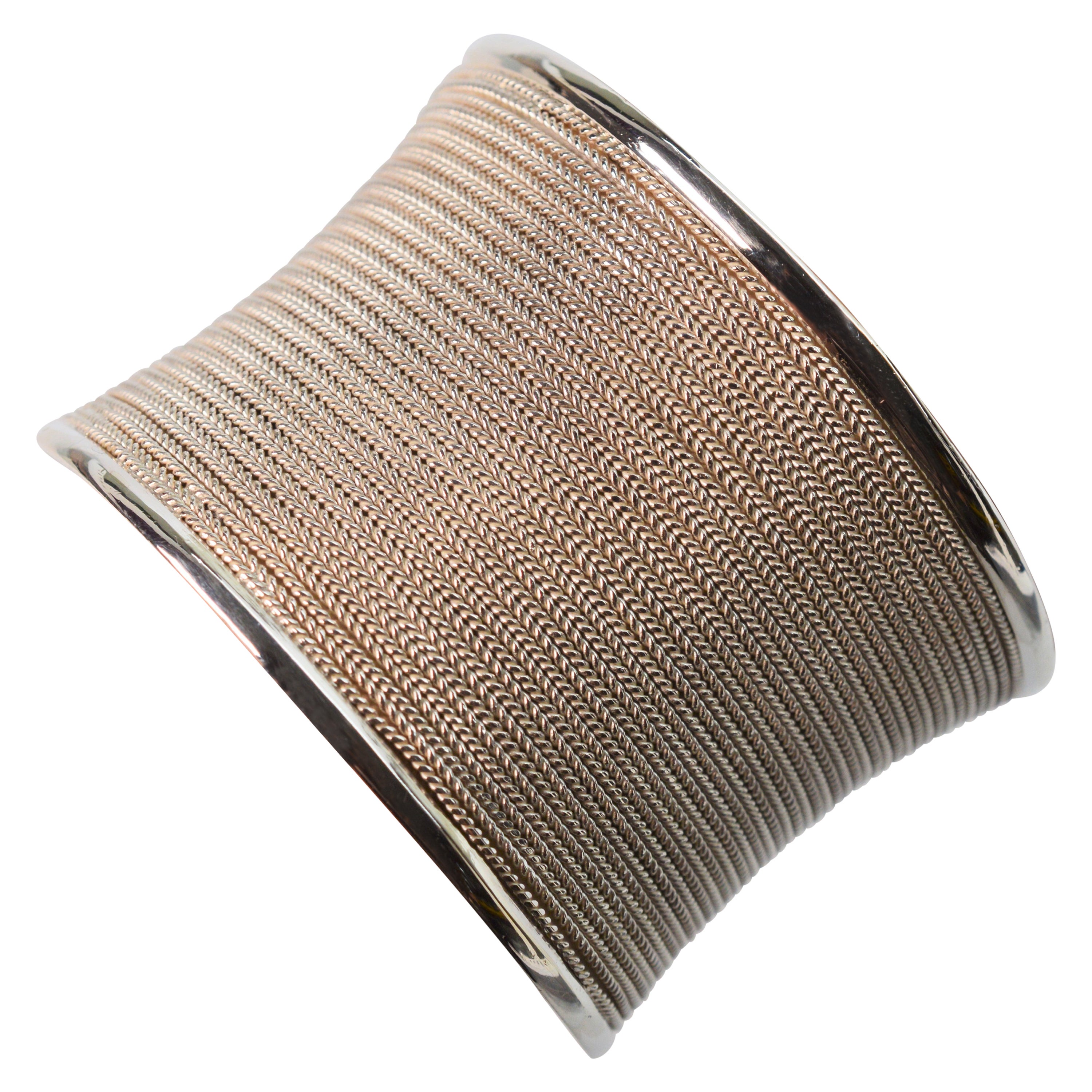 Sterling Silver Contoured Mesh Cuff Bracelet at 1stDibs