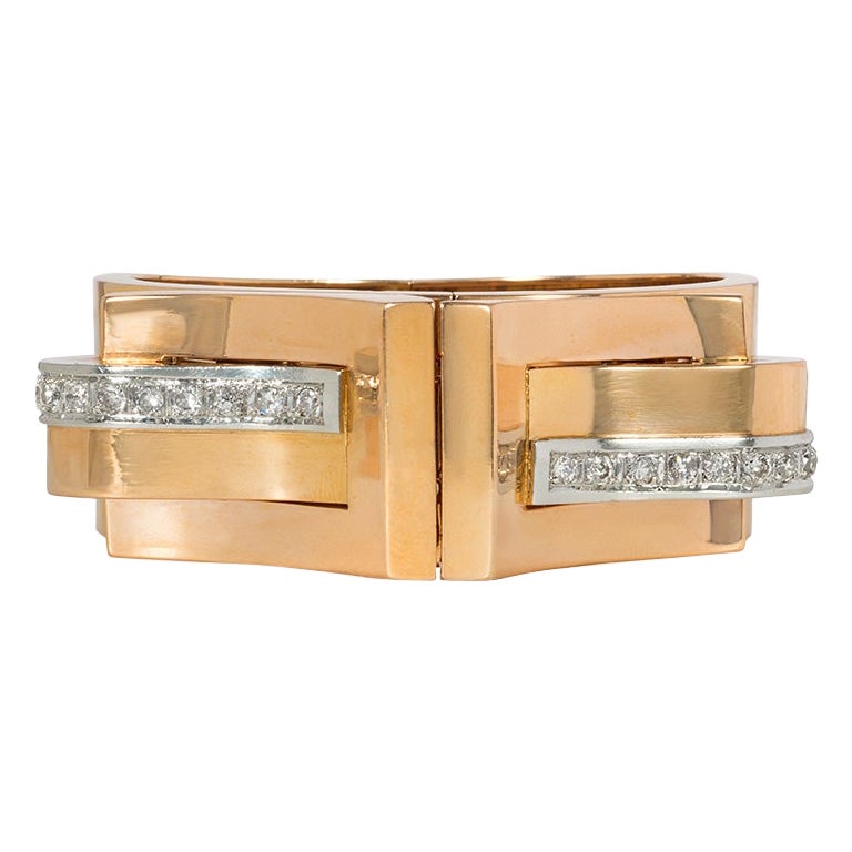 Retro Diamond Gold Bangles with Detachable Clips For Sale at 1stDibs
