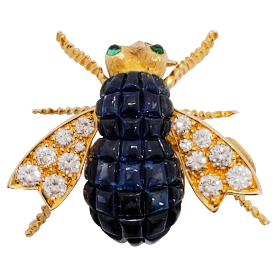 Kutchinsky Blue Sapphire and White Diamond Brooch in 18k Yellow Gold ...