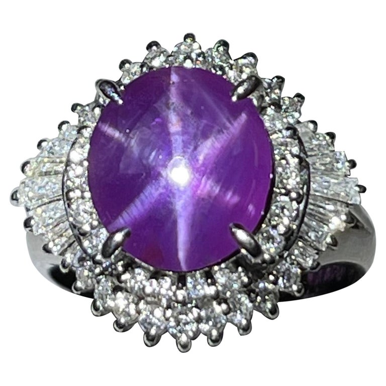 GRS Certified 4.33 Carat Purple Star Sapphire Diamond Ring, Top Gem ...
