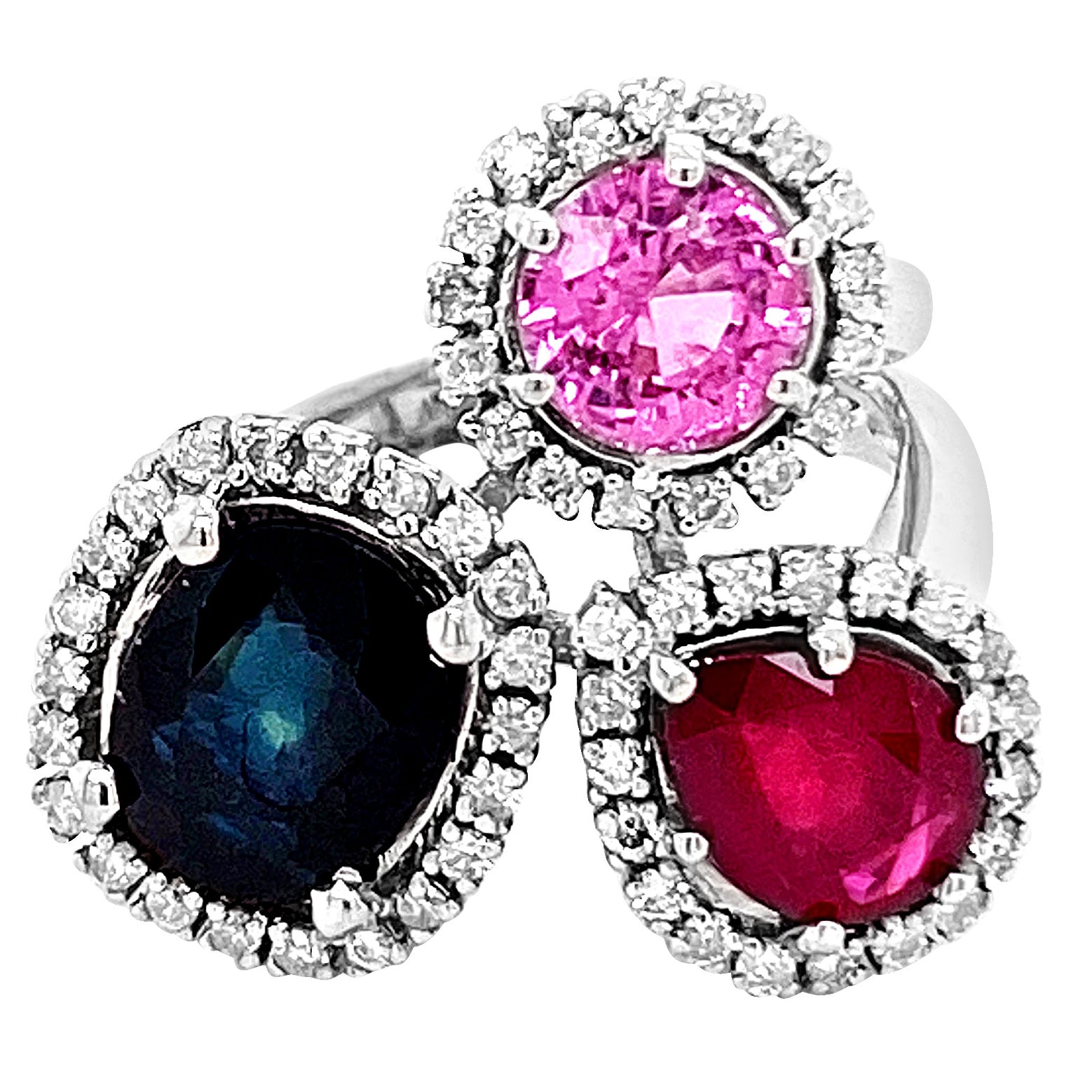 Natural 2.29ct Ceylon Pink Sapphire and 1.30ct Natural Ruby 14k W/G ...
