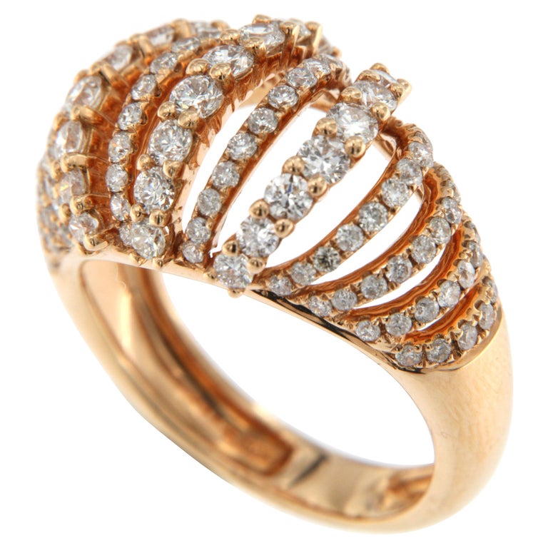 18K Rose Gold Diamond Dome Ring For Sale at 1stDibs