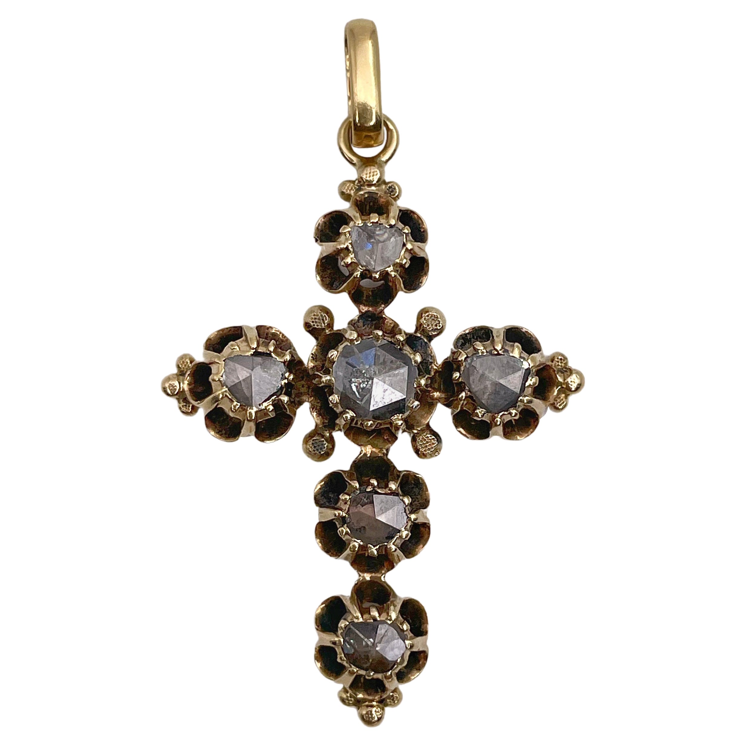 Antique Georgian 18K Gold Rose Cut Diamond Cross Pendant at 1stDibs