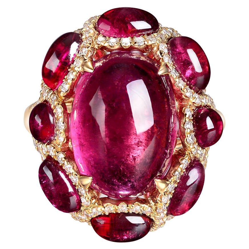 18k Yellow Gold Cabochon Amethyst Cocktail Ring at 1stDibs