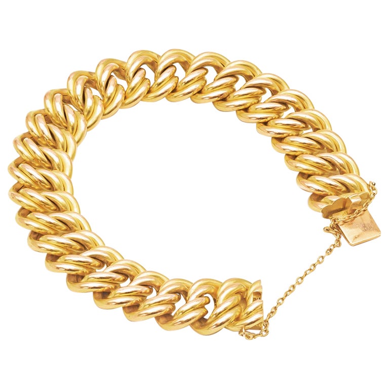 American Mesh or Armlet Bracelet, in 18K Yellow Gold with Chain at 1stDibs