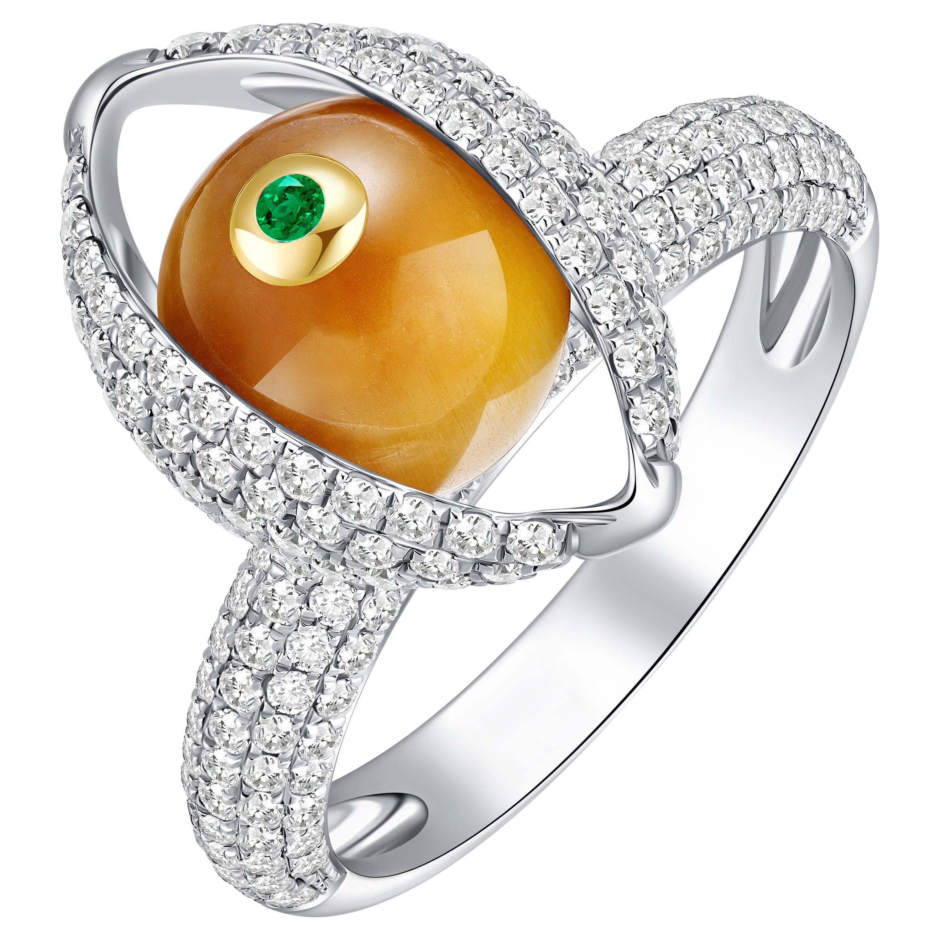 Eye Unisex Ring 18 Karat Yellow Gold Tigers Eye Ruby Diamond For Sale ...