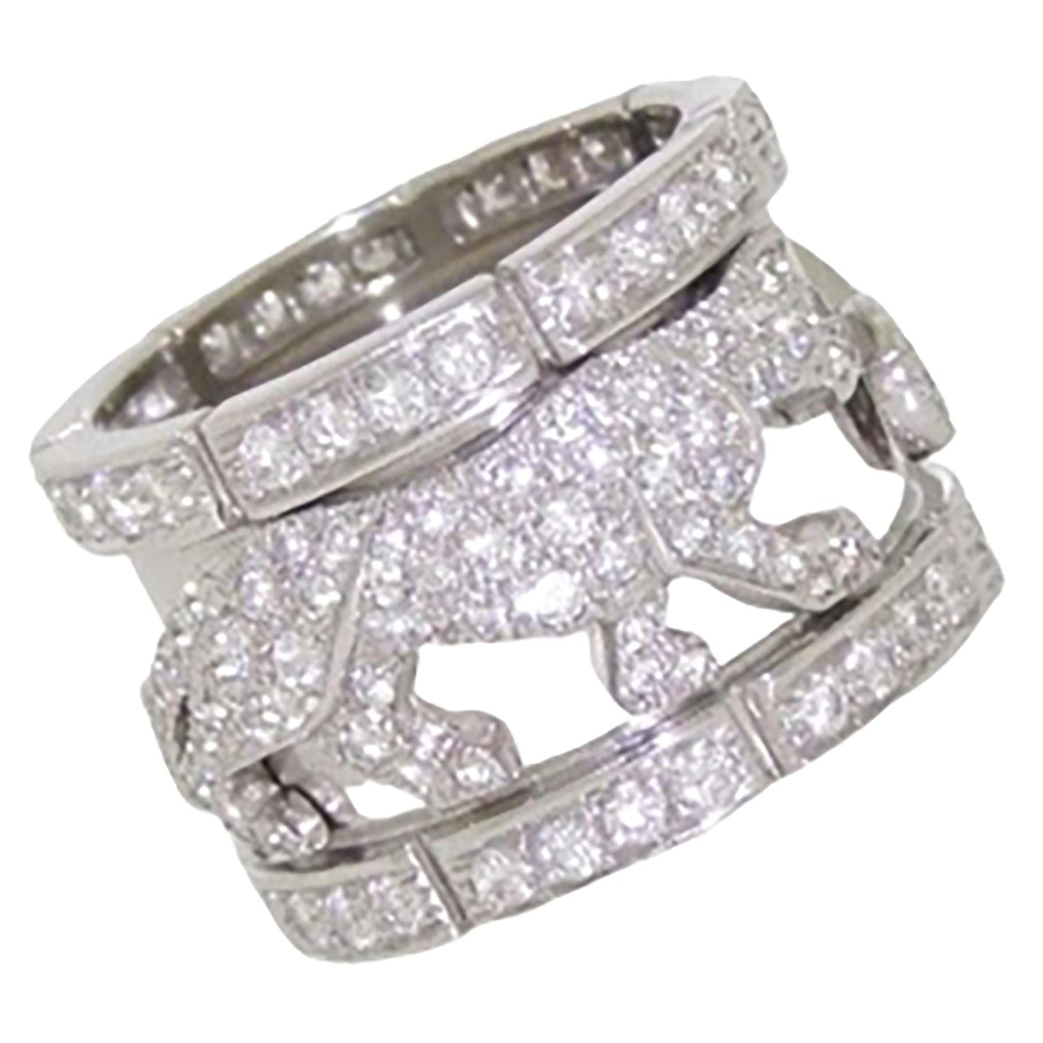 Cartier Walking Panther Diamond White Gold Band Ring at 1stDibs ...