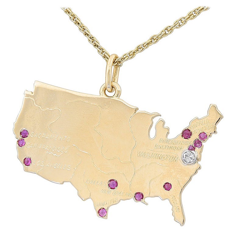 Large Gold Gemset United States Map Charm For Sale at 1stDibs