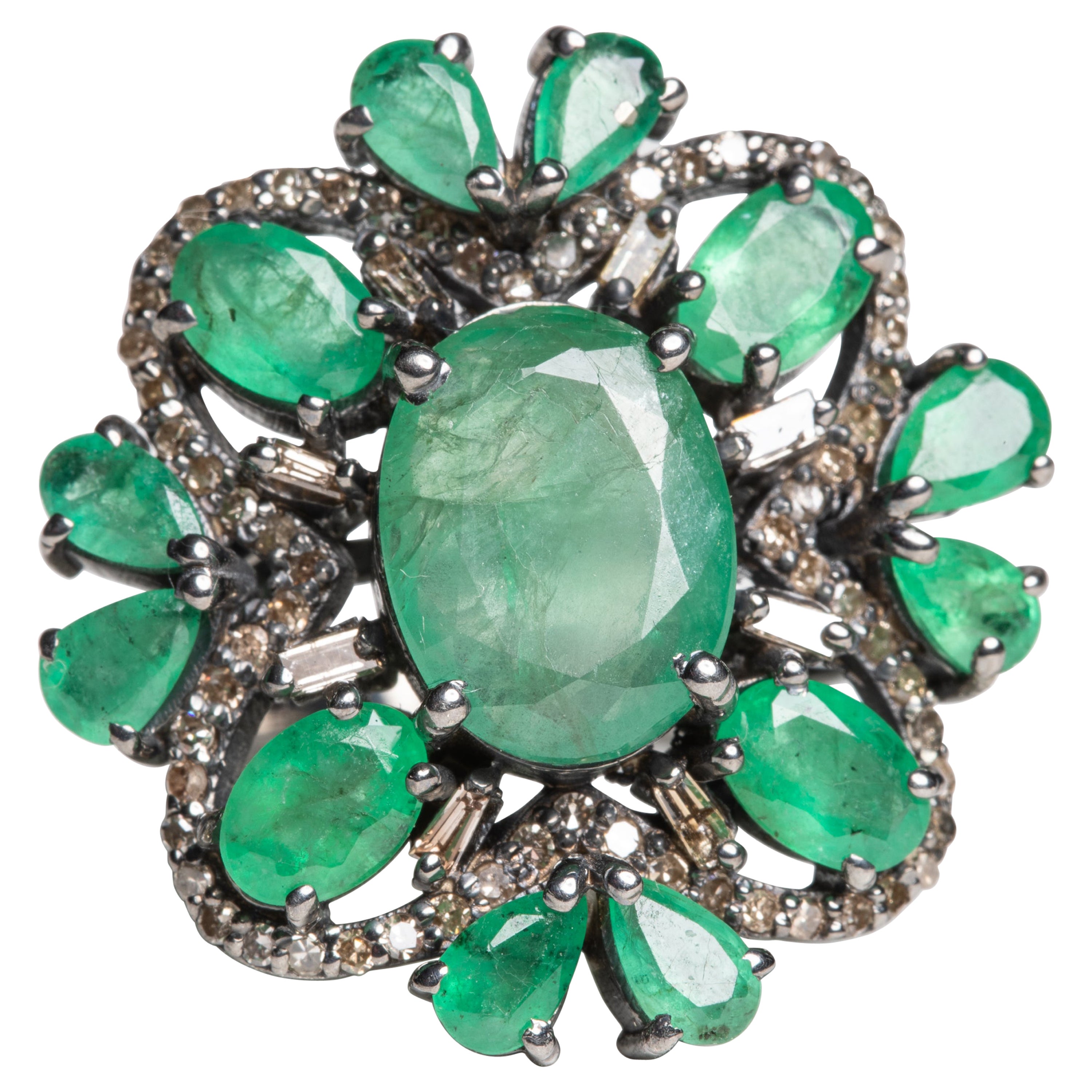 Antique Emerald and Diamond Cluster Ring at 1stDibs | antique emerald ...