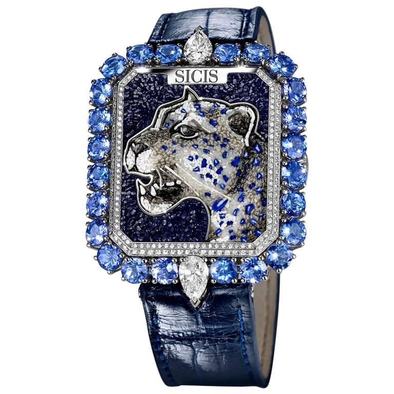 Watch White Gold White Diamonds Tanzanite Alligator Strap Decorated ...