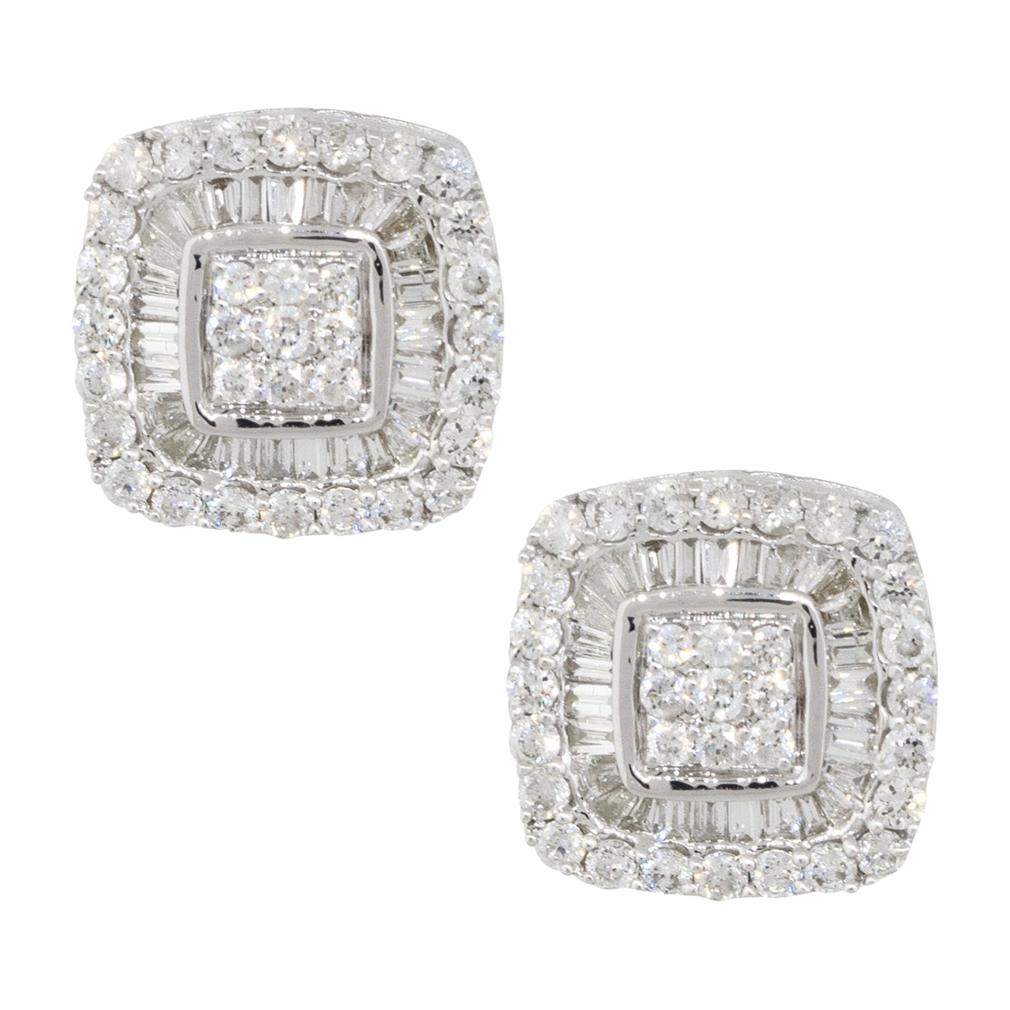 0.66 Carat Pave Set Cluster Round White Diamond 18Karat White Gold Stud ...