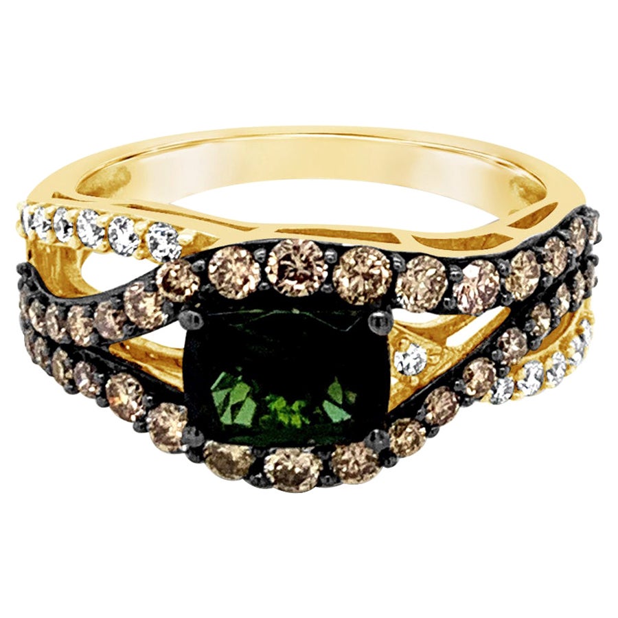 LeVian Ring, Green Tsavorite and White Diamonds Set in 14 Karat Yellow ...