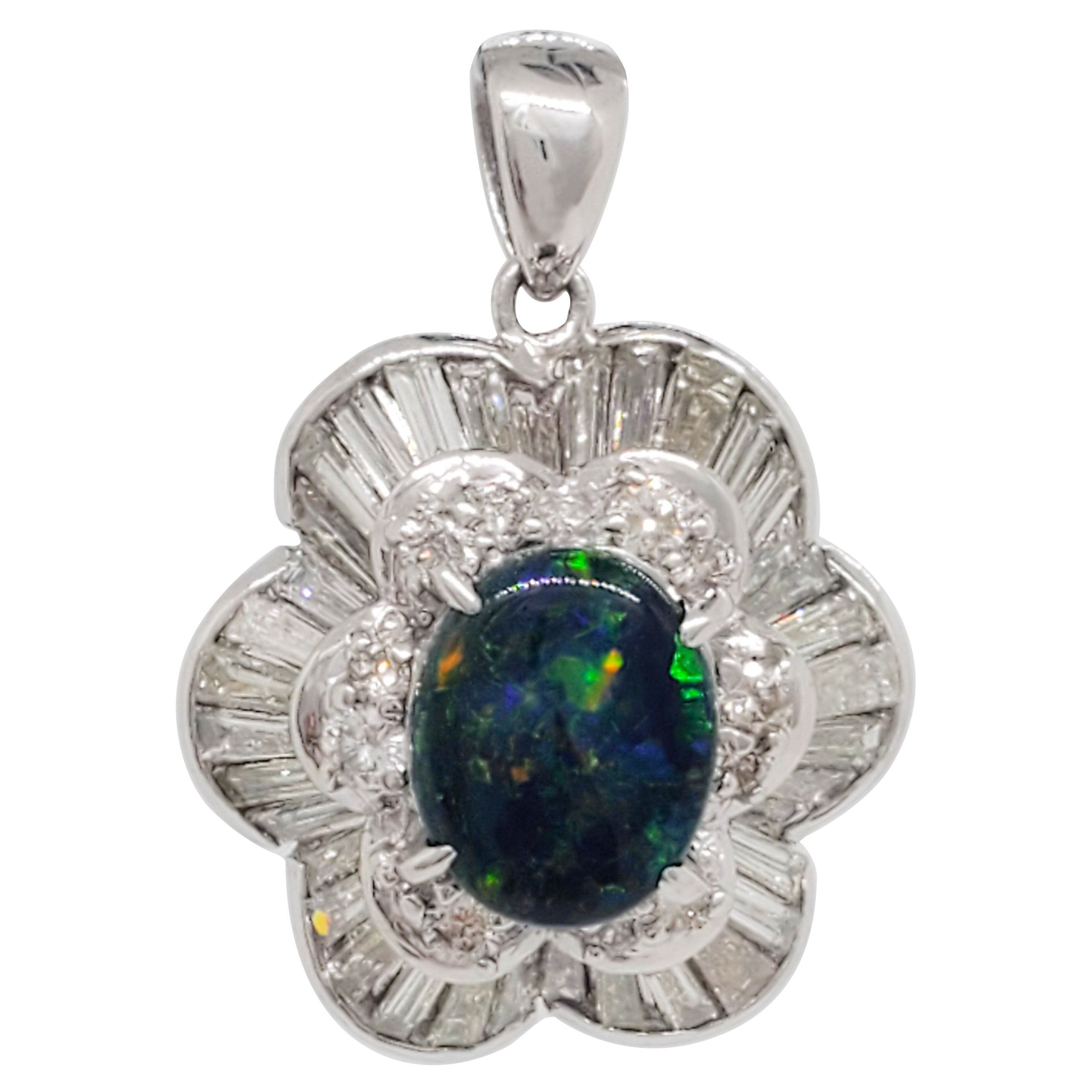 Modern Opal Black Onyx Diamond Platinum Pendant For Sale at 1stDibs